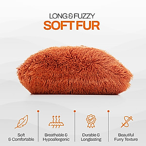 Cheer Collection Throw Pillows for Couch with Inserts Included - Soft Shaggy Long Hair Faux Fur Pillows - Set of 2-20" x 20" - Rust Orange