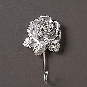 MDPLY Classic Rose of Pastoral Coat Hook Wall Mounted Wall Decor Durable Handmade Resin Decorative Robe Hook, Scarf, Bag, Towel, Hat etc for Kitchen Bathroom Office (Silver)