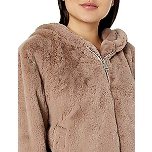 The Drop Women's Sloane Faux Fur Zip Front Hooded Bomber Jacket Outerwear, -Sand, S