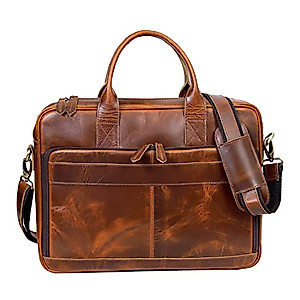 17 Inch Vintage Handmade Leather Travel Messenger Office Crossbody Bag Laptop Briefcase Computer College Satchel Bag (Tan Brown)