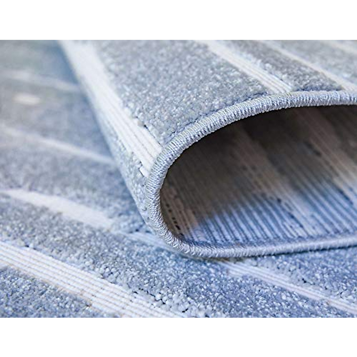 Unique Loom Sabrina Soto Outdoor Collection Geometric, Modern, Vibrant, Striped Carved Area Rug, 9 ft x 12 ft, Light Blue/Ivory