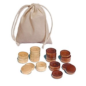 WE Games Wood Backgammon Chips with Cloth Pouch - Brown & Natural 1 in. diameter