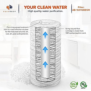Aquaboon 5 Micron 10" x 4.5" String Wound Sediment Water Filter Cartridge | Whole House Sediment Filtration | Compatible with 84637, WPX5BB97P, PC10, 355214-45, 355215-45, WP10BB97P WP5BB97P 6-Pack