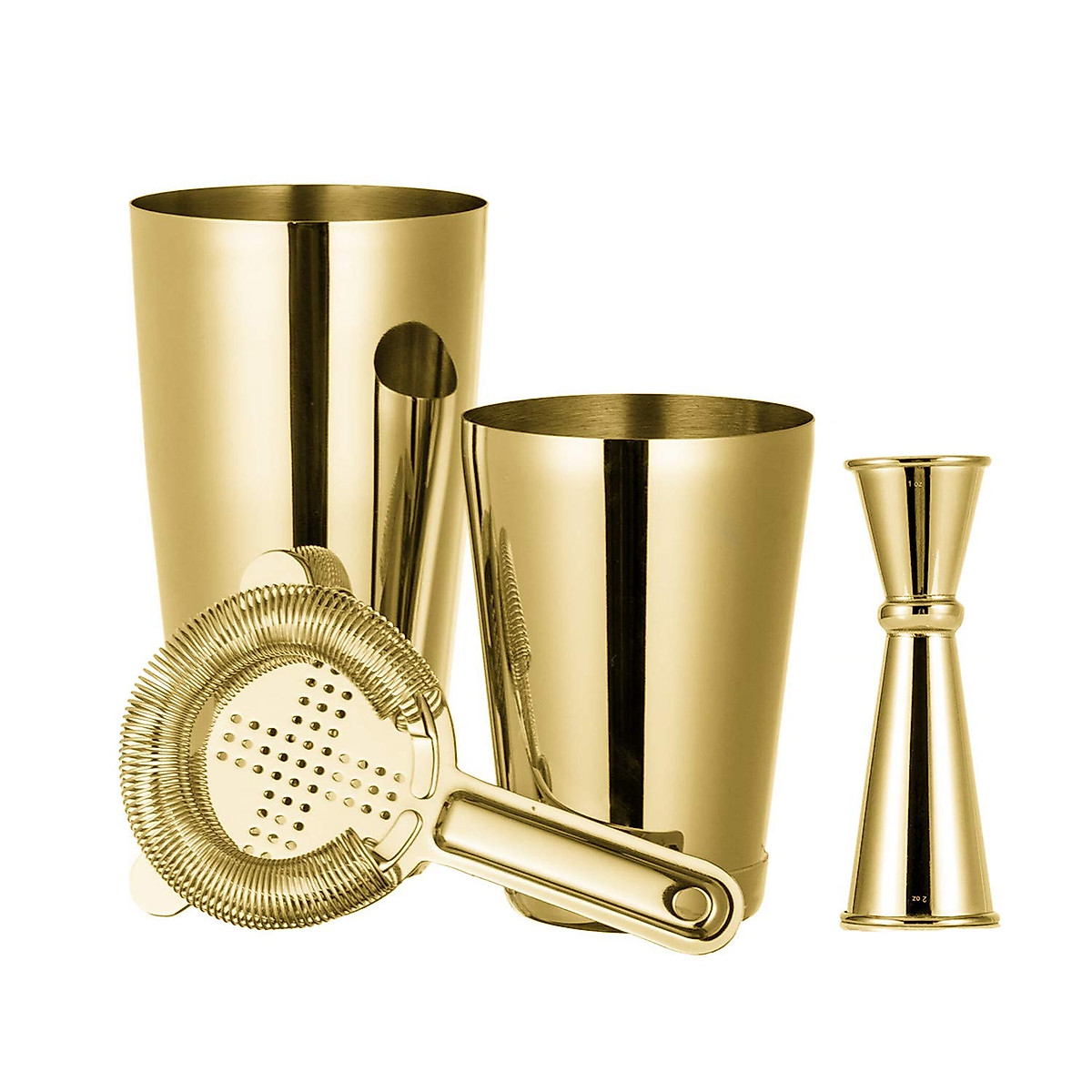 BarSoul Gold Boston for Professional Bartender and Home Bar Including 18oz & 28oz Tins, Strainer, Measuring Jigger, Muddler,Mixing Spoon and Cocktail Pourer (9 Piece), 2