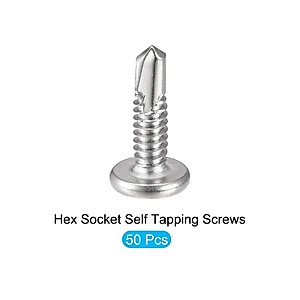 METALLIXITY Hex Socket Self Tapping Screws (#10 x 3/4") 50Pcs, Flat Round Socket Head Cap Screws - for Housing Construction