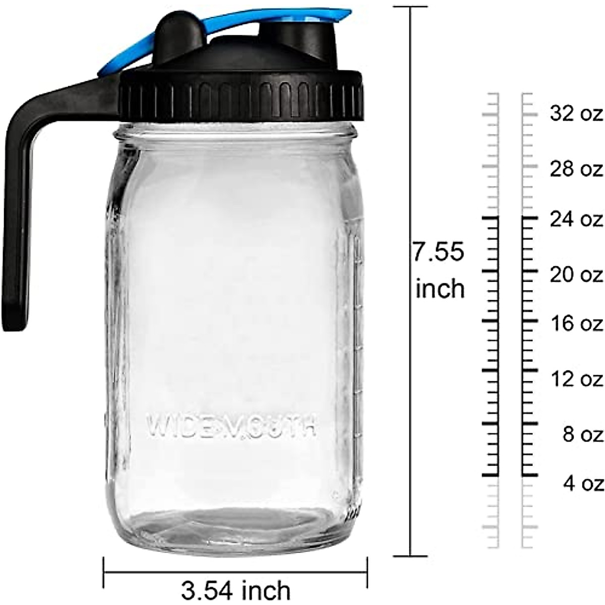 32 OZ Mason Jar Pitcher Wide Mouth 32 oz Mason Jar Pitcher with Airtight Lid - 1 Quart Pitcher for Iced Tea, Sun Tea, Juice, Coffee, Set of 2