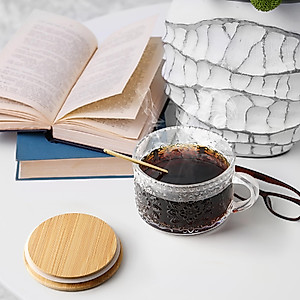 YORY 4-Pack Vintage Glass Mugs with Bamboo lids and Spoons Coffee Tea Cups Gifts for Women Overnight Oats Containers 14oz,