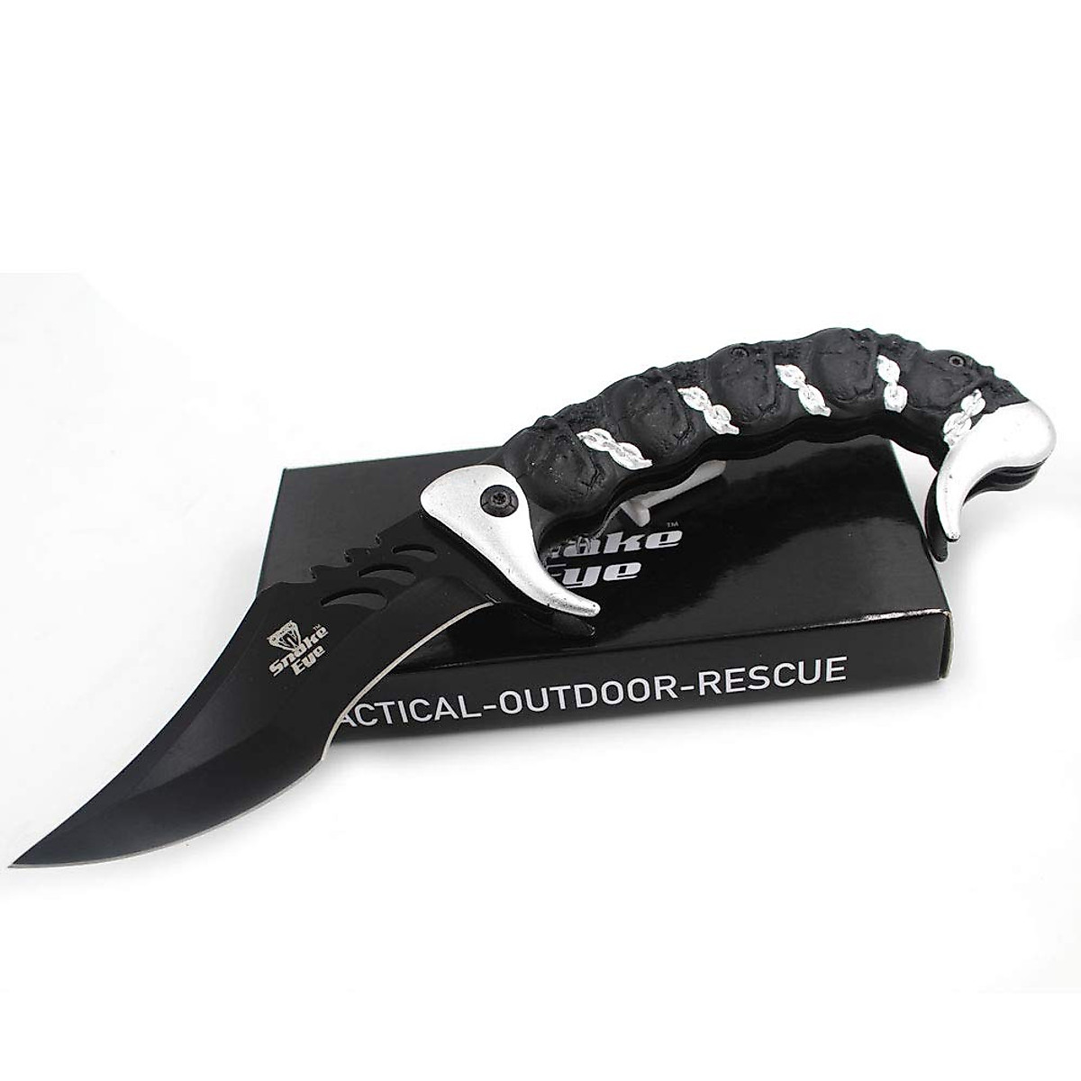 Snake Eye Everyday Carry Scorpion Style Ultra Smooth One Hand Opening Folding Pocket Knife - Ideal for Recreational Work Hiking Camping (Silver)