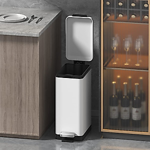 Mbillion Bathroom Trash Can with Lid Slim Stainless Steel Small Bathroom Garbage Can 10 Liter, 2.6 Gallon Soft Close, Step Pedal, Slim Wastebasket for Toilet, Office, Bedroom, White