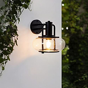 Wall Light Outdoor Waterproof Wall Lamp IP65, Simplicity Wall Sconce Fixture,Wall Lights with Clear Glass Shade for Porch Entryway Garden Wall Lamp Home (Color : Black)