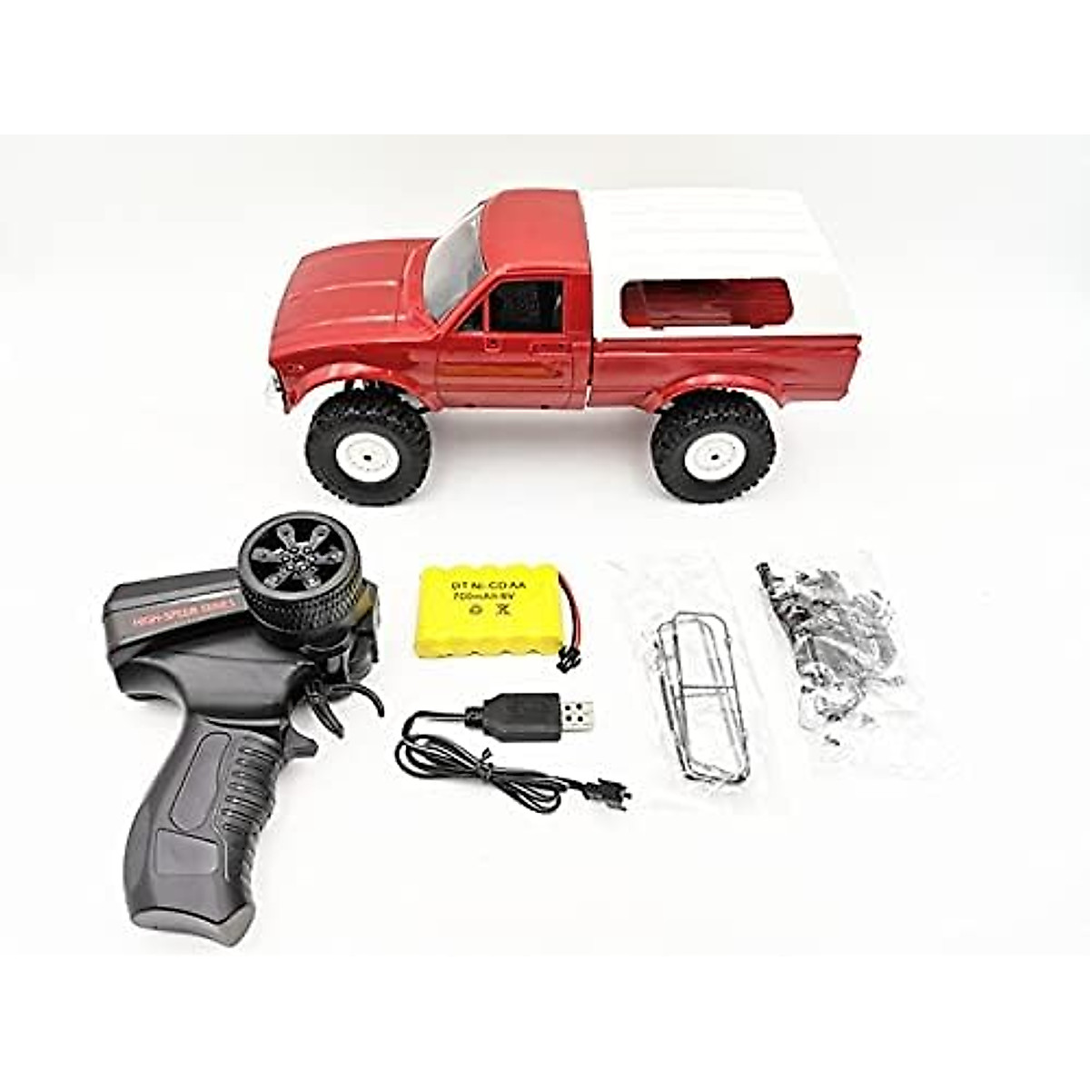 FMTStore WPL C24 1/16 2.4GHz 4WD RC Car Crawler w/Headlight Remote Control Crawler Off-Road Pick-up Truck RTR Toy Boy, Girl and Adult (Red)