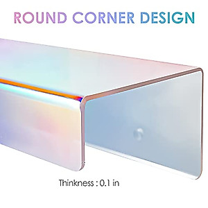 NiHome 2PCS Iridescent Wall Mounted Clear Acrylic Floating Shelves, Attom Tech 15" Thick Invisible Wall Ledge Bookshelf Kids Book Display Shelves for Home, Office, School, Business