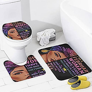 APOJDSN African Black Women Bathroom Shower Curtain Sets with Rugs, Black Girl Shower Accessories and Bathroom Decor,70.9'' Length 4-Piece Set - 1 Shower Curtain & 3 Toilet Mat and Lid Cover (CS-65)