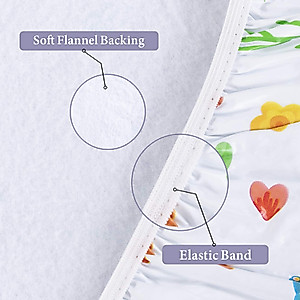 UMINEUX Round Fitted Vinyl Tablecloth with Elastic Edged & Flannel Backing, Waterproof Wipeable Round Table Cover for Indoor Outdoor Patio Use - Fits Tables up to 45" - 56" Diameter(Red-Flower)