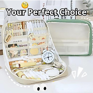 AuraGlor Pencil Case Clear Large Capacity 11 Compartments Big Pencil Pouch Pen Bag Box Holder Organizer Simple Storage Aesthetic Stationery Cosmetic for Adults Men Women Office Essentials (Grey)