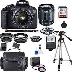 Canon EOS 2000D Rebel T7 Kit with EF-S 18-55mm f/3.5-5.6 III Lens + Accessory Bundle Model Electronics Cloth (Renewed) Black