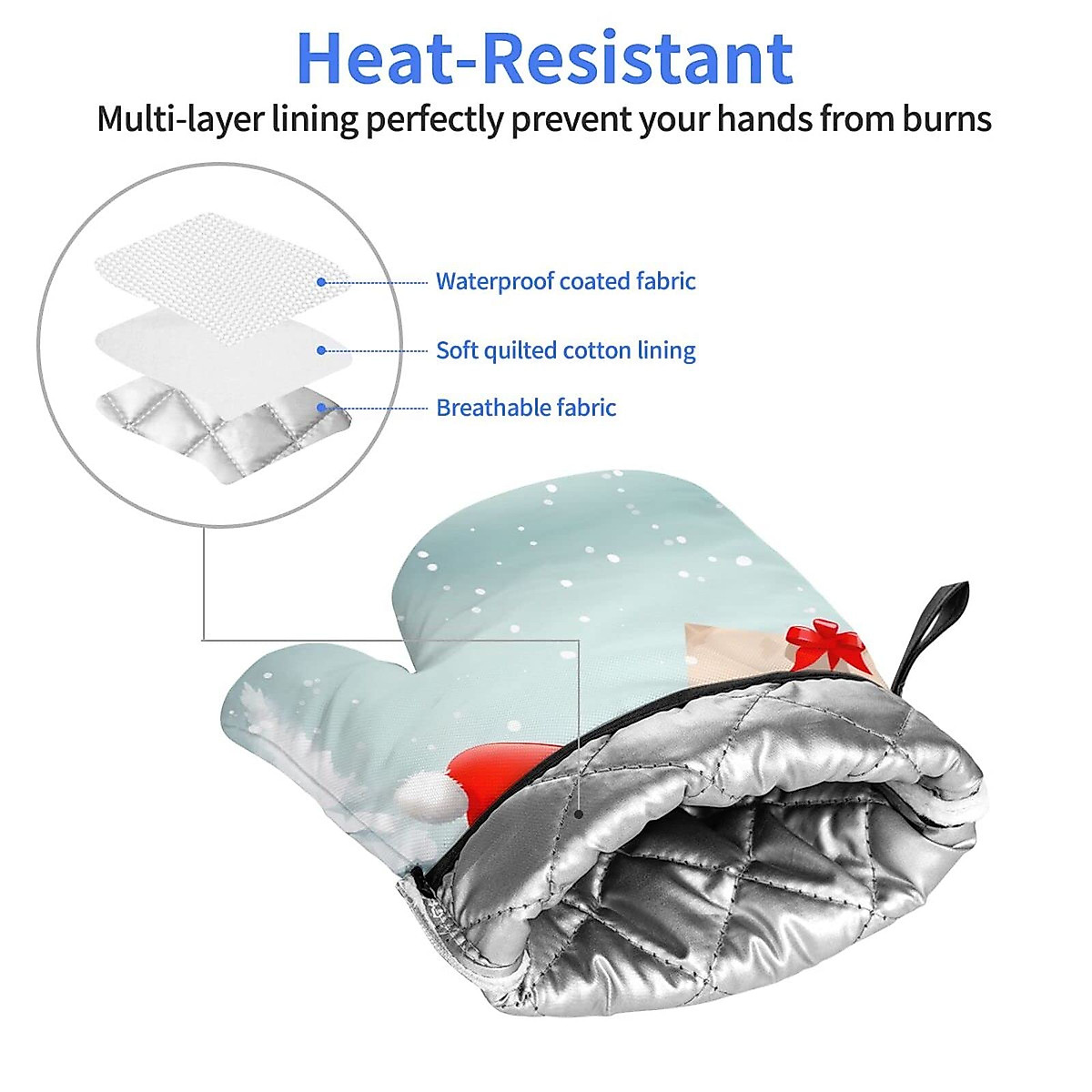 2 Piece Set Oven Mitts, Winter Snowman Cartoon Style Merry Christmas Baking Glove for Cooking BBQ