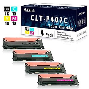 4 Pack (BK+C+Y+M CLT-P407C Toner Cartridge Replacement for CLX-3185 318x CLX-3185FN CLX-3185FW CLX-3185N CLX-3180 CLX-3186 CLP-32x CLP-320N CLP-321 CLP-325 CLP-325W CLP-326 Series Printer