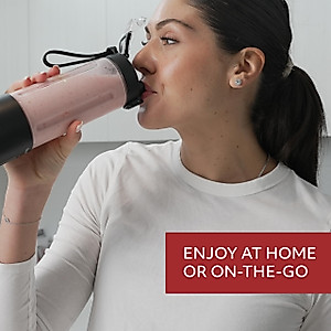 Brookstone 500mL Compact Portable Blender with Additional Lid for On-the-Go Convenience - Personal Blender Perfect for Shakes, Smoothies, Food Prep, and Frozen Blending, BPA-Free (Black)