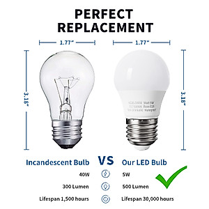 Pazetiv Waterproof LED Refrigerator Light Bulbs 40W Eqv, 120V, Daylight 5000K, E26 Medium Base, Fridge Light Bulb, Freezer Bulb, A15 LED Appliance Bulb, Not Dimmable
