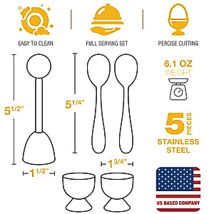 Egg Cups for Soft Boiled Eggs with Spoons - Stainless Steel Egg Topper - Durable Egg Opener Topper Cutter - Giftable Egg Cracker Tool & Soft Boiled Egg Holder Cutter by Eparé