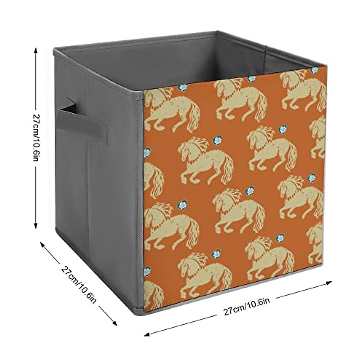 Prairie Horse Foldable Storage Bins Printd Fabric Cube Baskets Boxes with Handles for Clothes Toys, 11x11x11