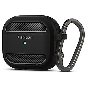 Spigen Rugged Armor Designed for Airpods 3rd Generation Case Protective Airpods 3 Case with Keychain (2021) [Durable Dual Layer Protection] - Matte Black