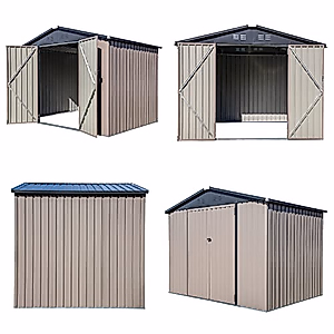 Cover-It 8x6 Metal Outdoor Galvanized Steel Storage Shed with Swinging Double Lockable Doors for Backyard or Patio Storage of Bikes, Grills, Supplies, Tools, Toys, for Lawn, Garden, and Camping, Tan