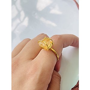 ALPHA Raw Citrine Adjustable Ring For Unisex Uncut Gemstone Prong Jewelry November Birthstone Gift For Him And Her