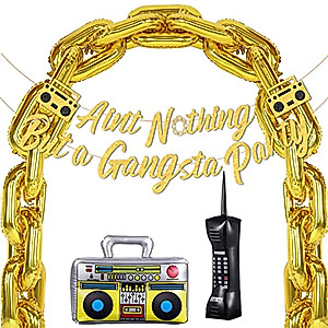 Fangleland Hip Hop Party Decorations Ain't Nothing But a Gangsta Banner Jumbo Chain Balloons Retro 70s 80s 90s Inflatable Radio Boombox Decor