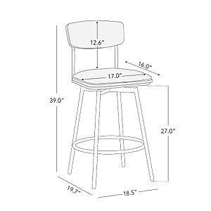 CHITA Swivel Counter Height Bar Stools with Back, Fabric Upholstered Barstools Set of 2, 27" Seat Height, Metal & Wood Frame, Cream