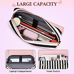 MATEIN Backpack for Women, Cute Corduroy Computer Bag with USB Port, TSA Lightweight Soft Travel Backpack Aesthetic, Laptop Bag 3 in 1 Convertible 15.6 Inch Laptop Briefcase Backpack with Bow