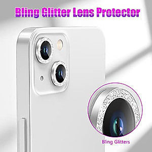 AGVEE 3+3 6 Pack for iPhone 13 6.1 inch / 13 Mini 5.4 inch Camera Lens Protector, Bling Diamond & Bling Glitter Metal Ring 9H Tempered HD Glass Camera Screen Protector Cover Film, Silver