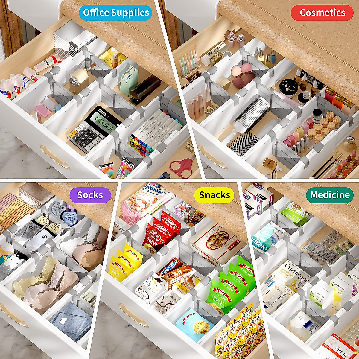 ACDRIME Drawer Dividers Organizer 5 Pack, Expandable Drawer Divider with 8 Inserts, Kitchen Drawer Organizer, for Bedroom, Kitchen & Office Organizer and Storage - Expandable from 11-17", 4" High