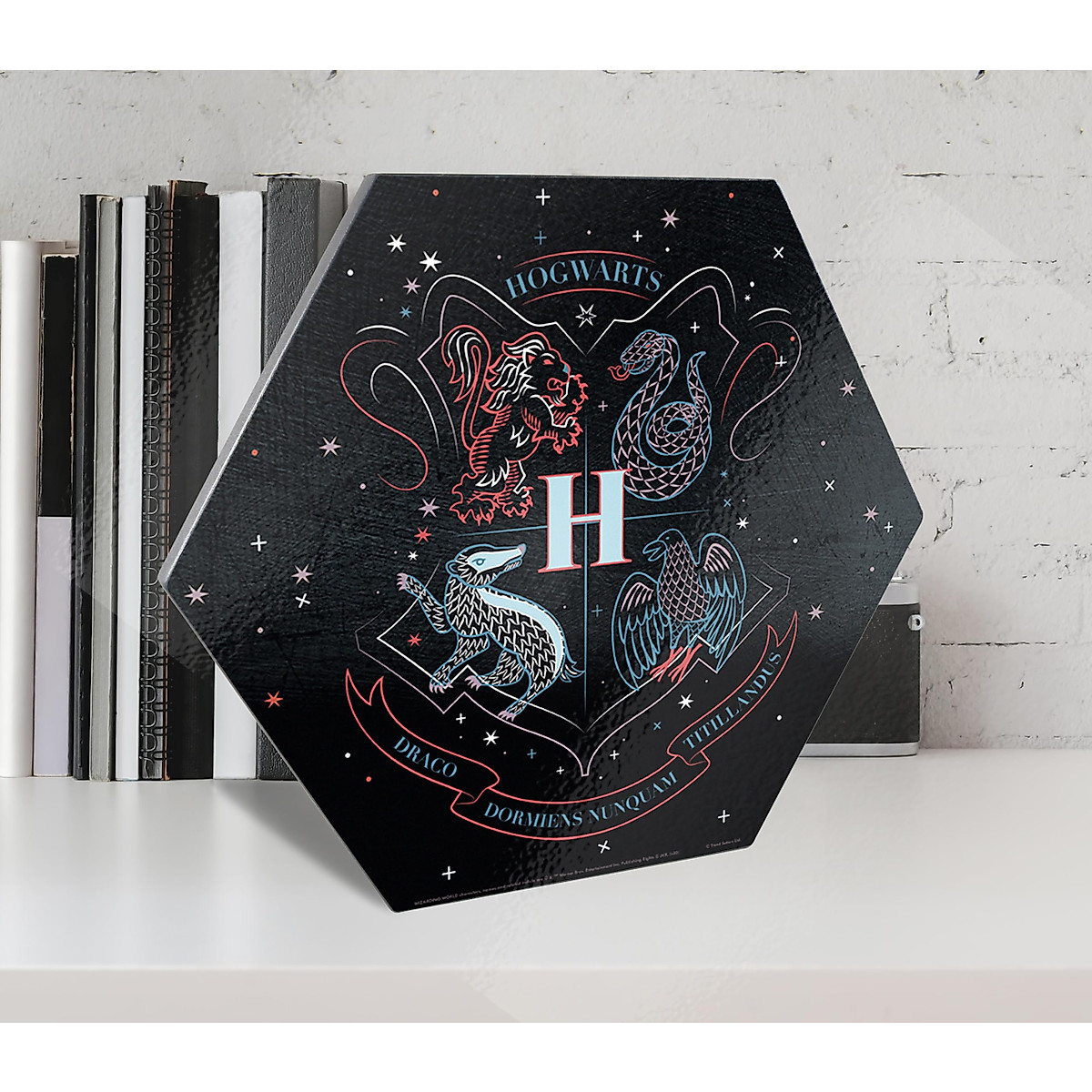 Harry Potter – Hogwarts School of Witchcraft and Wizardry – Crest - 11.5” X 10” Hexagon Shaped KNEXAGON Wood Print – Hang Alone or Connect to Other Pieces – Officially Licensed Merchandise