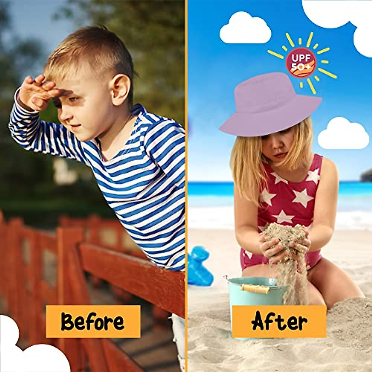 Protective Baby Sun Hat with UPF 50+ Protection Adjustable Infant Summer Beach Bucket Hats for Boy & Girl Breathable Toddler Swim Pool Play Sunhat with Wide Brim 2-5 Years Lavender (50-54 cm)