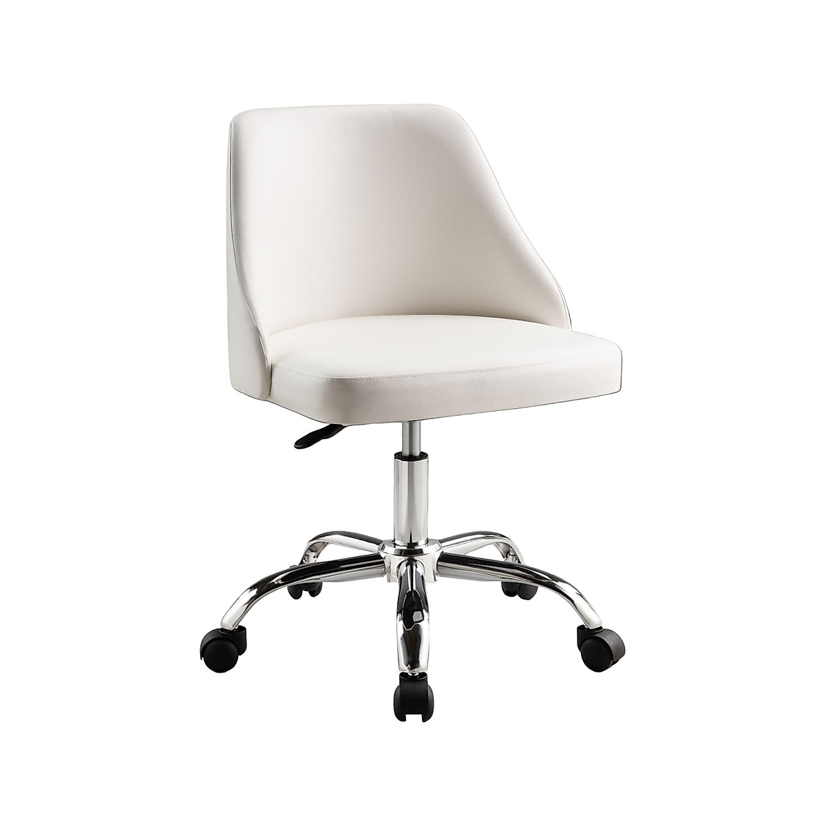 Benjara BM304674 22 in. Yim Faux Leather Adjustable Swivel Office Chair - White Chrome Base & Black