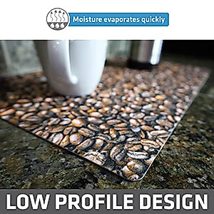 Drymate Coffee Maker Mat, (Coffee Station Bar Accessory) Protects Kitchen Countertops From Spills, Stains & Scratches - Absorbent/Waterproof/Machine Washable (USA Made) (12” x 20”) (Coffee Beans)