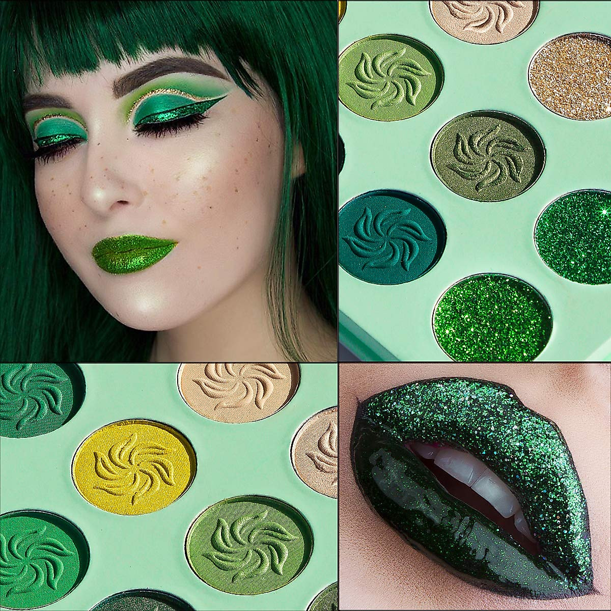 Afflano Green Eyeshadow Palette, Green Glitter Eyeshadow Highly Pigmented, Forest Emerald Green Christmas Makeup Palettes, Yellow Lime Grass Grinch Green Makeup Eye Shadow Pallet 15 Color