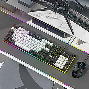 MageGee Gaming Keyboard and Mouse Combo, True RGB Backlit Membrane Office Keyboard, 104 Keys Metal Panel USB Quiet Wired Keyboard for Windows Laptop PC - White/Black