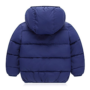 Kids Boys Winter Warm Jacket Zipper Hooded Puffer Coat Outdoor Windproof Snow Coat Cotton Down Thick Outwear Fleece Lined Padded Clothing Blue 5-6T