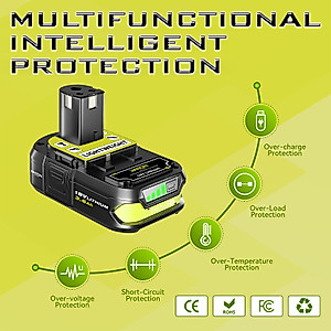 2Pack 2.5Ah 18V Lithium Battery Replacement for Ryobi 18-Volt ONE P104 P105 P102 P103 P107 P108 P109 Tool