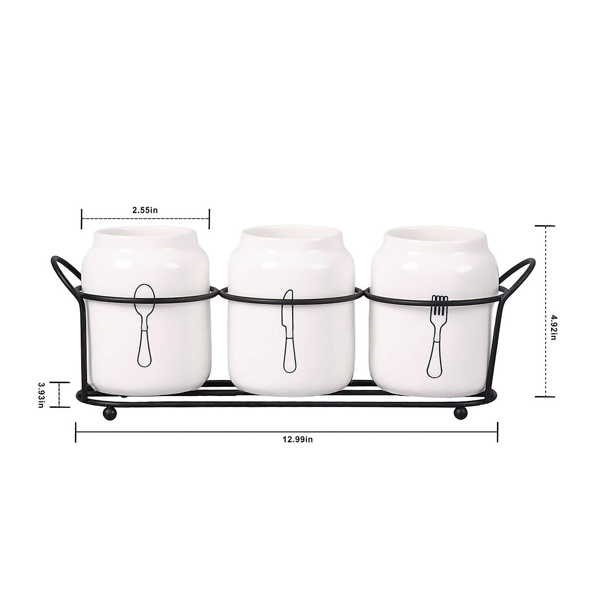 CLOTHUP Ceramic Silverware Caddy, Utensil Caddy with Metal Holder, Countertop Silverware Utensil Organizer Holder, Knives Spoons and Forks Utensil Organizer Holder for Kitchen and Party