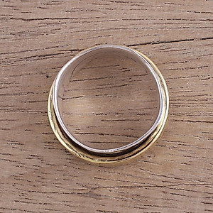 NOVICA Artisan Handmade .925 Sterling Silver Brass Meditation Spinner Ring from India Metallic [band Width 9 mm W] 'Contrasting Beauty'