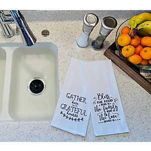 fillURbasket Cute Kitchen Towels Set, Fun Dish Towels with Sayings Faith, Blessed, Family, Love, Home & Dreams Theme, 5 Flour Sack Towels for Dish Drying Decor 16x28 Cotton