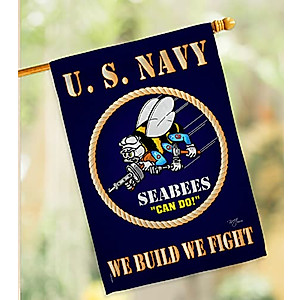 Breeze Decor Sea Bees House Flag Armed Forces Navy USN Seabee United State American Military Veteran Retire Official Decoration Banner Small Garden Yard Gift Double-Sided, 28" x 40", Made in USA