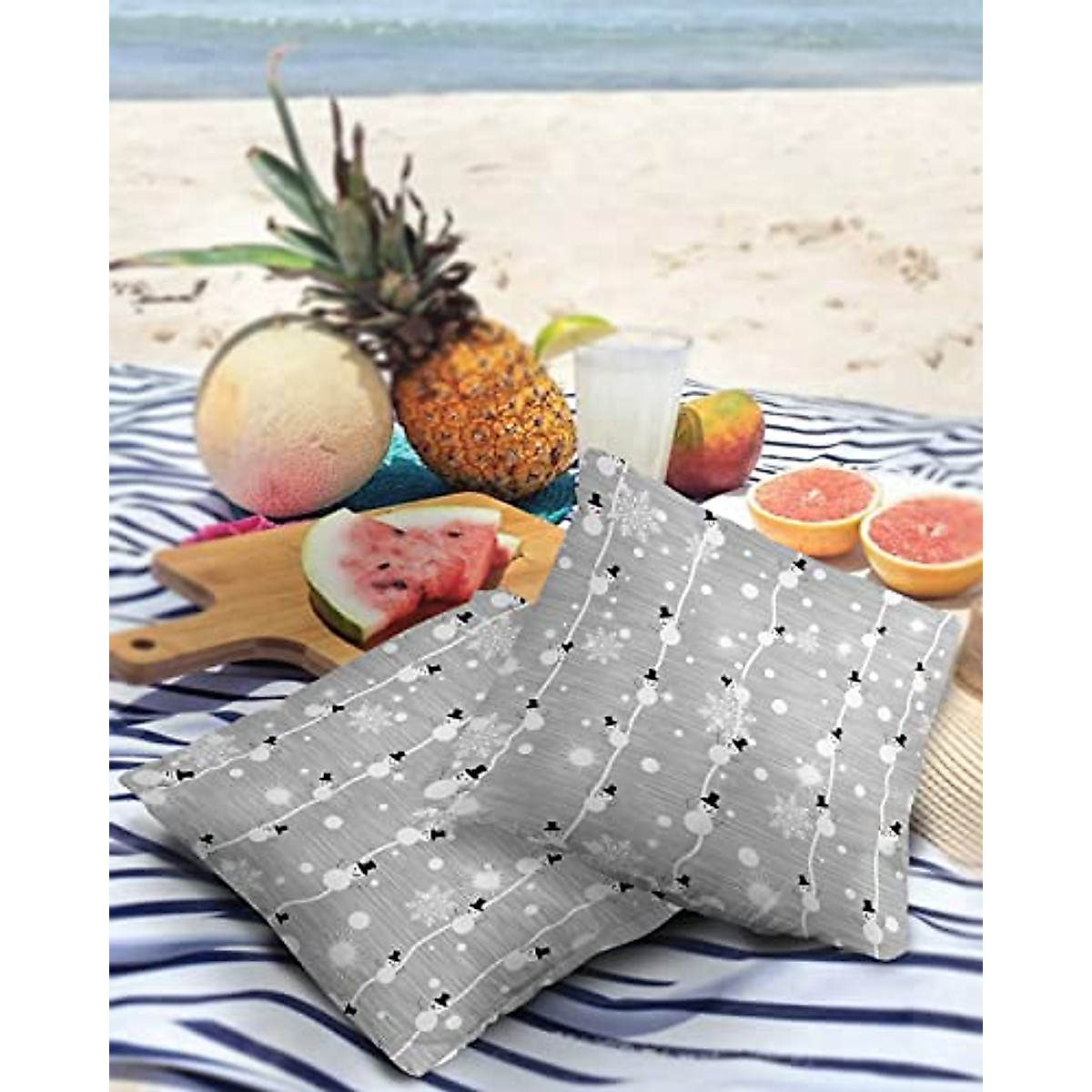 Christmas Outdoor Pillow Covers Snowman Snowflake Waterproof Lumbar Pillowcases Set of 2 Chritsmas Lights Grey Background Decorative Patio Furniture Pillows 16x16 inch x 2pcs