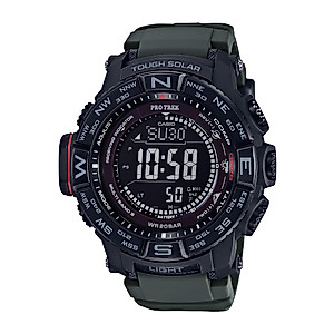 Casio Men's 'PRO TREK' Tough Solar Powered and Stainless Steel Watch, Color:Green (Model: PRW-3510Y-8CR)