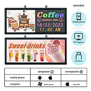 CX P6 LED Sign - Outdoor Full Color WiFi 40'' x 18'' Scrolling LED Display with High Resolution Scrolling Texts Full Color Sign for Advertising, High Brightness P6 and New SMD Technology