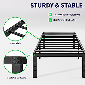 Neslime 14 Inch Twin XL Bed Frames No Box Spring Needed, Tall Metal , Heavy Duty, Easy Assembly and Noise Free, Black